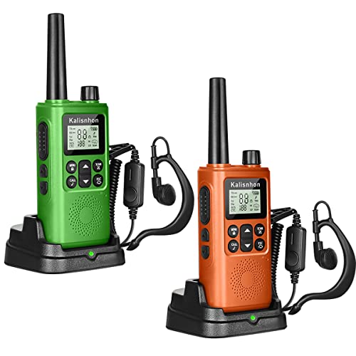 Kalisnhon Walkie Talkies Long Range with Call Alert NOAA Dual Watch Flashlight LCD Display VOX 22 Channels, Walkie Talkies for Adults with Charging Dock and Earpieces Li-ion Battery(2 Pack)