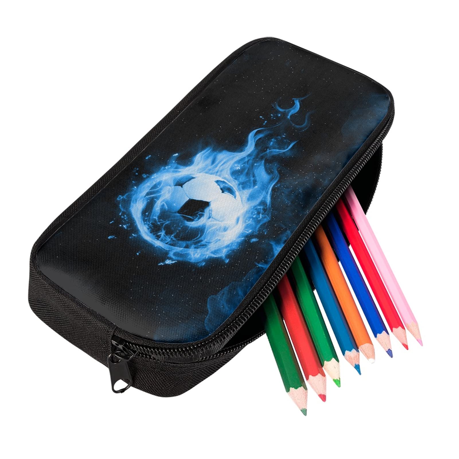 FOR U DESIGNS Pencil Bag Organizer Novelty Soccer Printed Pencil Box for Girls Multifunction Stationery Pencil Pouch,Blue