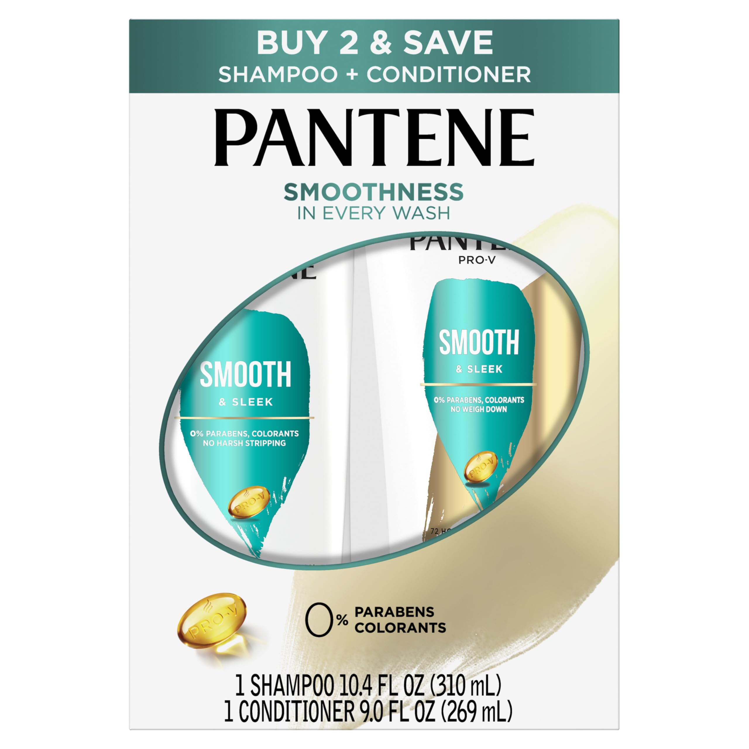 Pantene Pro-V Smooth & Sleek Duo Set Shampoo & Conditioner 12-12.6 Fl Oz