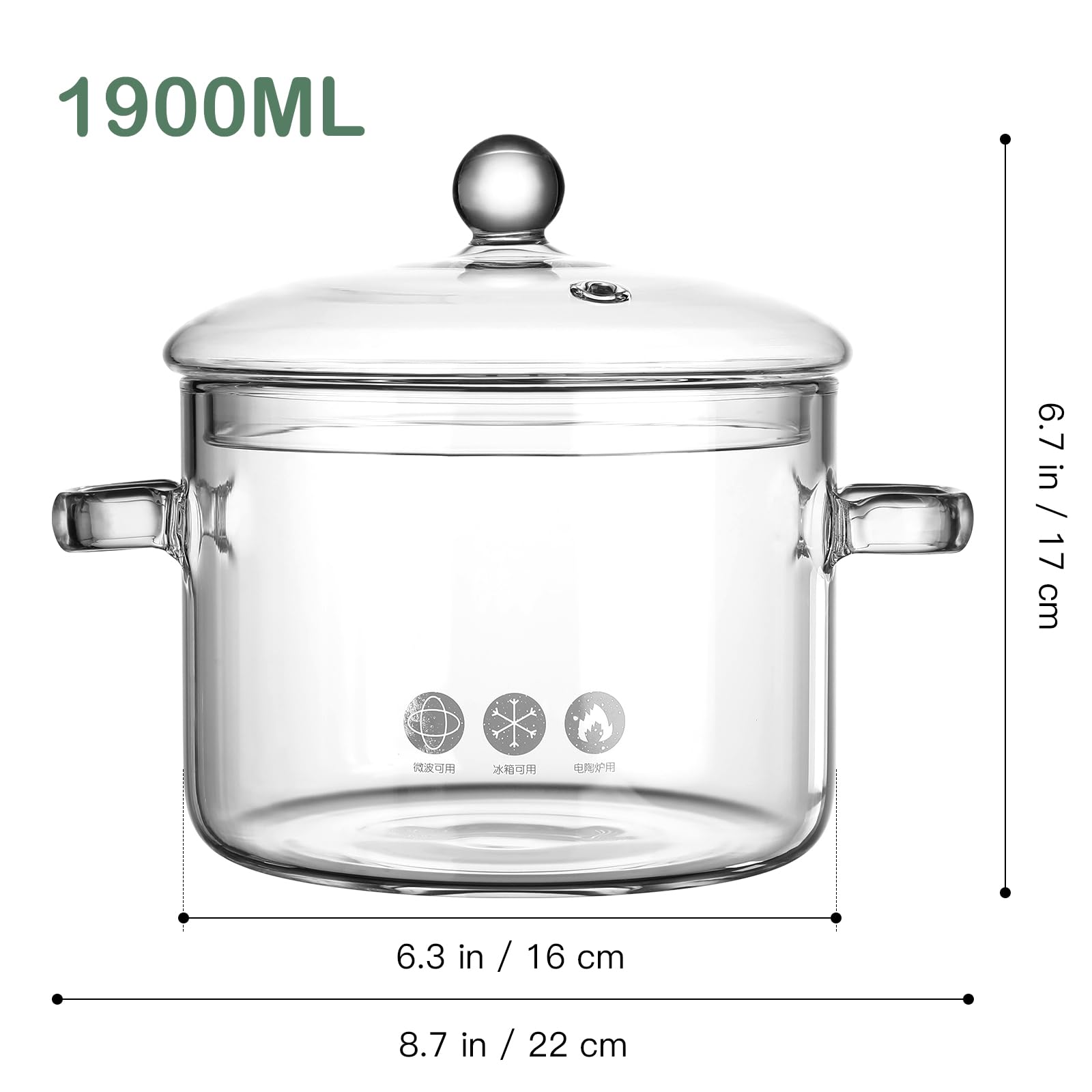 GANAZONO Cooking Pot Clear Saucepan Resistant Borosilicate Pot with Lid Handle Stovetop Simmer Pot Potpourri 1900ML