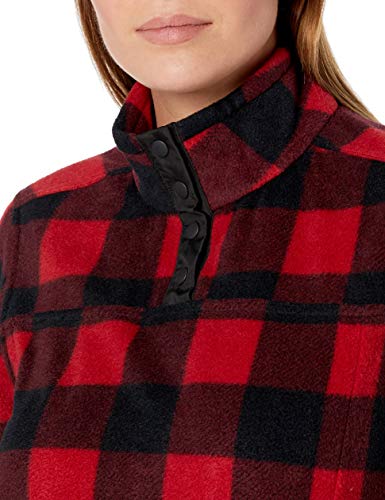 Amazon Essentials Women's Polar Fleece Long-Sleeve Mock Neck Relaxed-Fit Popover Jacket with Pockets, Black Red Buffalo Plaid, X-Large