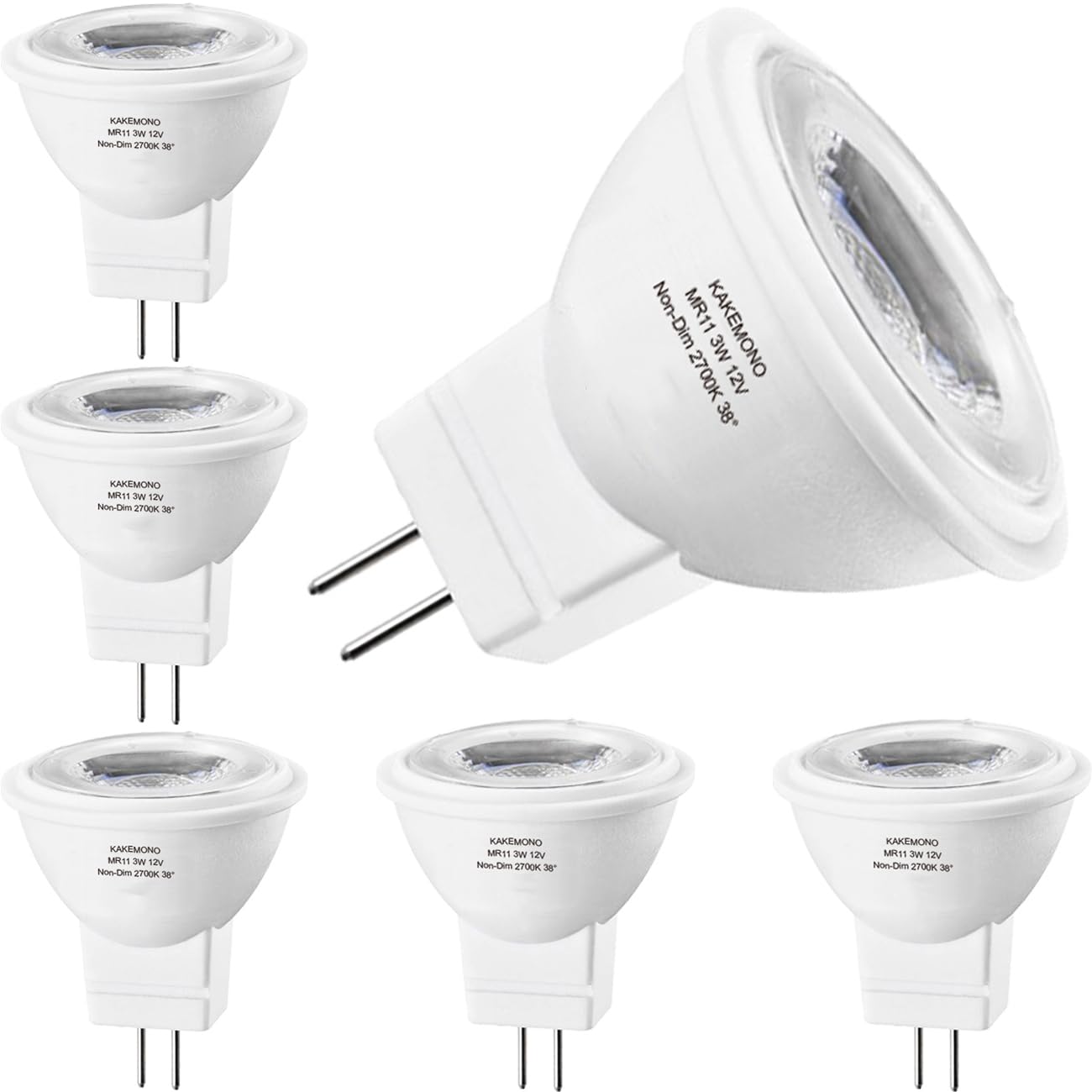 KAKEMONO MR11 GU4.0 Led Bulbs,20W Halogen Equivalent,2700K Soft Warm White,12V GU4 3W Low Voltage Spotlight for Outdoor Landscape Track Lighting, Not Dimmable-6 Pack