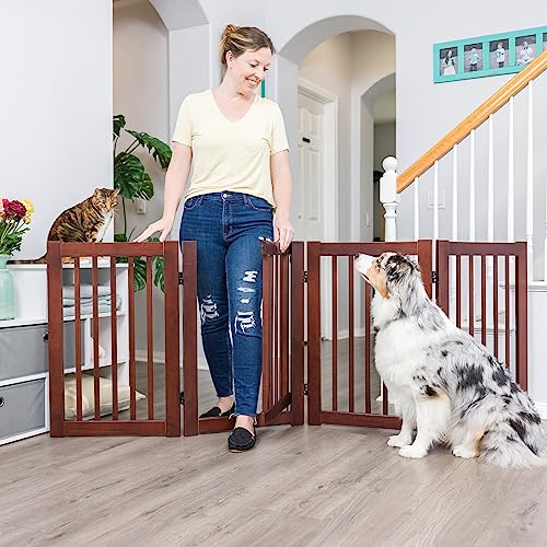 Primetime Petz 360 Configurable Dog Gate with Door โ Indoor Freestanding Walk Through Wood Pet Gate,Walnut