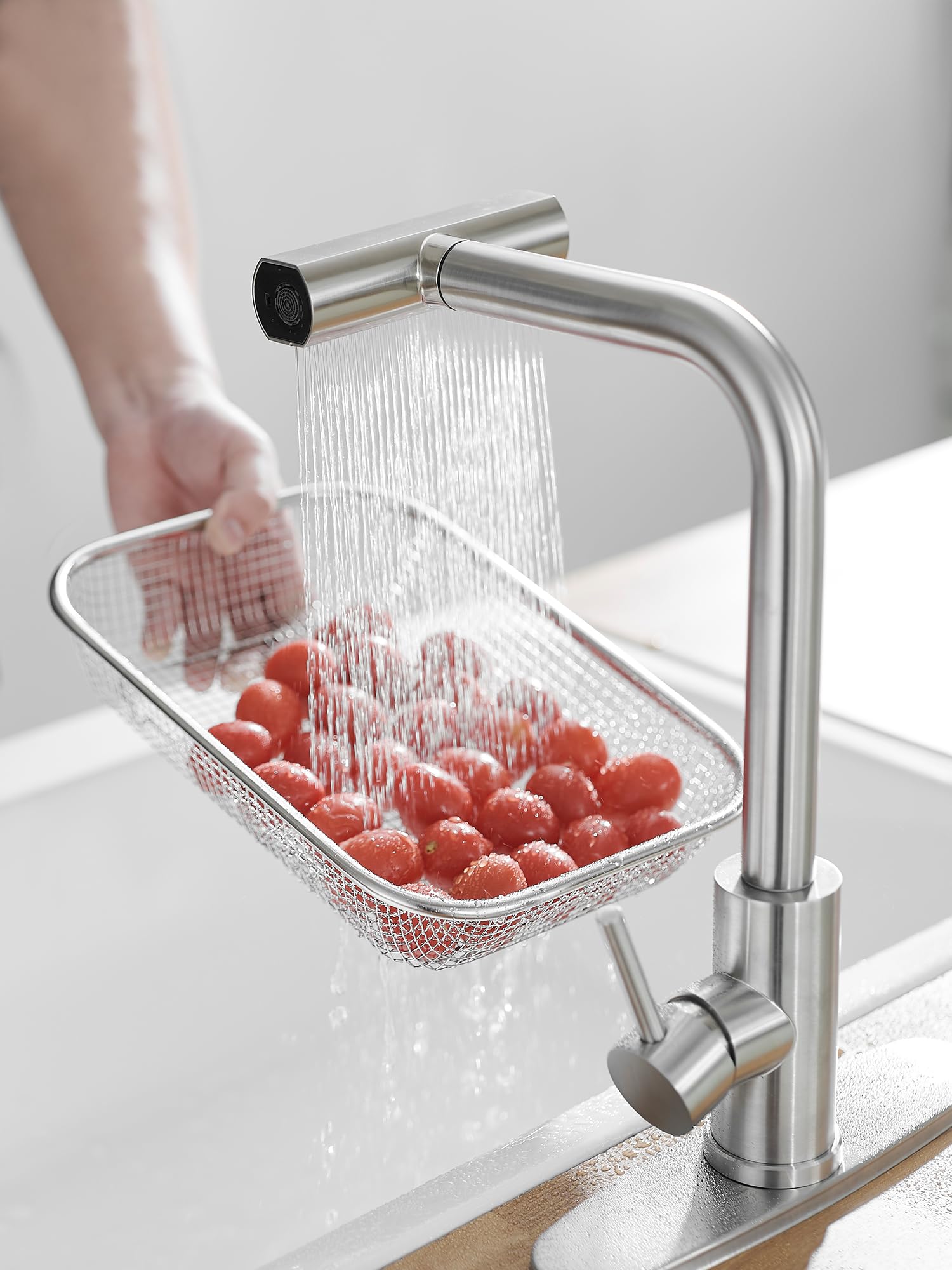 Black Kitchen Faucets with Pull Down Sprayer,Waterfall Kitchen Sink Faucet, Utility Stainless Steel Kitchen Faucets with Soap Dispenser,Single Handle Sink Faucet with Pull Down Sprayer for 3 Function