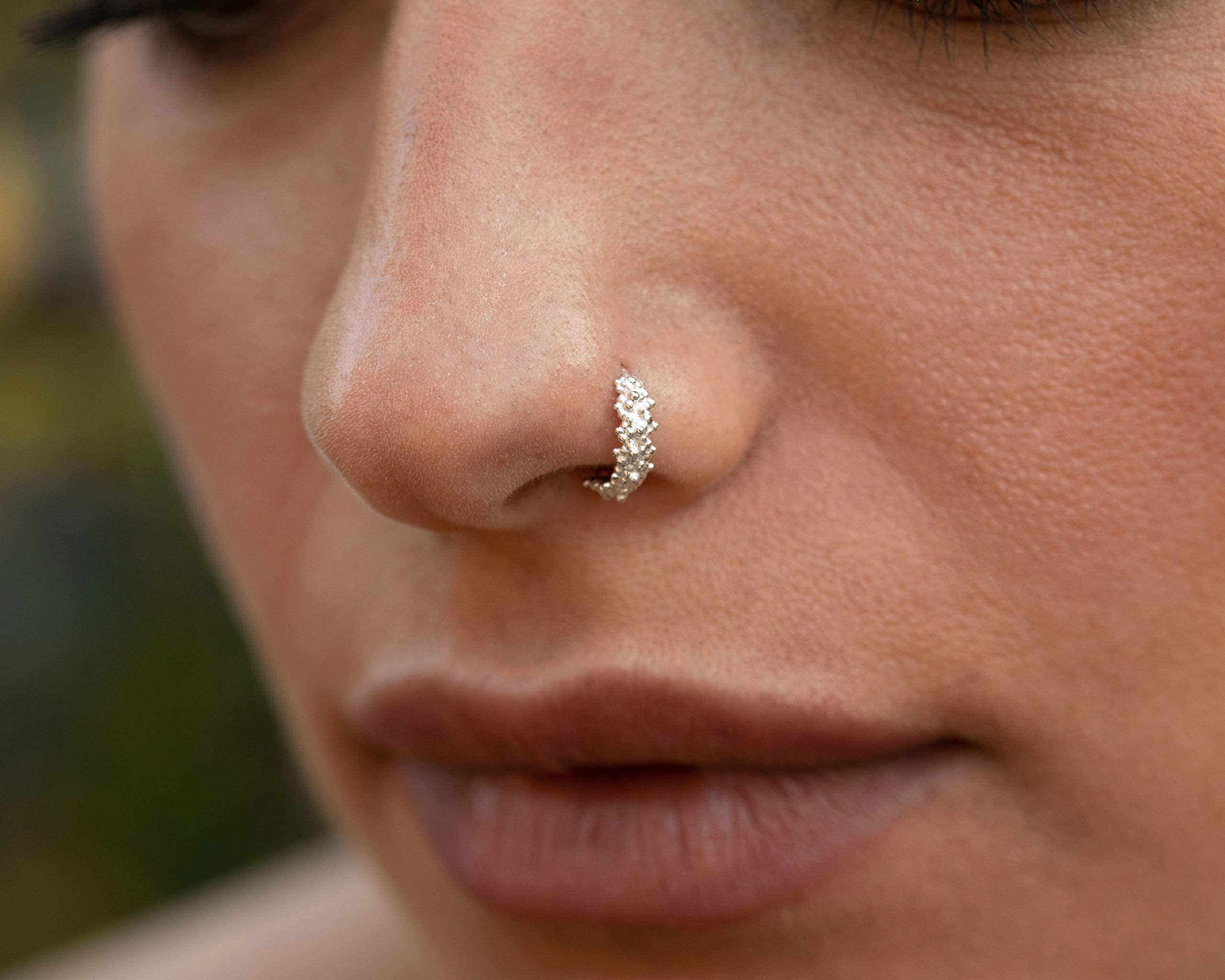 Indian Nose Ring, Unique 925 Sterling Silver Tribal Nose Hoop Piercing, 20 Gauge Earring, Handmade Jewelry