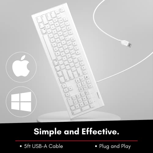 Macally Full Size USB Wired Keyboard for Mac and PC - Plug & Play Wired Computer Keyboard - Compatible Apple Keyboard with 15 Shortcut Keys for Easy Controls & Navigation of Macbook Pro/Air, iMac