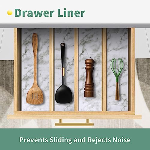 Drawer and Shelf Liner for Kitchen Cabinet: 12 in X 20 Ft Non Slip Waterproof Shelf Paper Non Adhesive Refrigerator Liners White Marble Easy Liners for Bathroom Cupboard with Knife Tape Measure