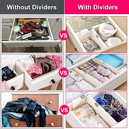Drawer Dividers Organizer 9 Pack, Adjustable Separators 4" High Expandable from 14.9-21" for Bedroom, Bathroom, Closet, Clothing, Office, Kitchen Storage, Strong Secure Hold, Foam Ends, Locks in Place