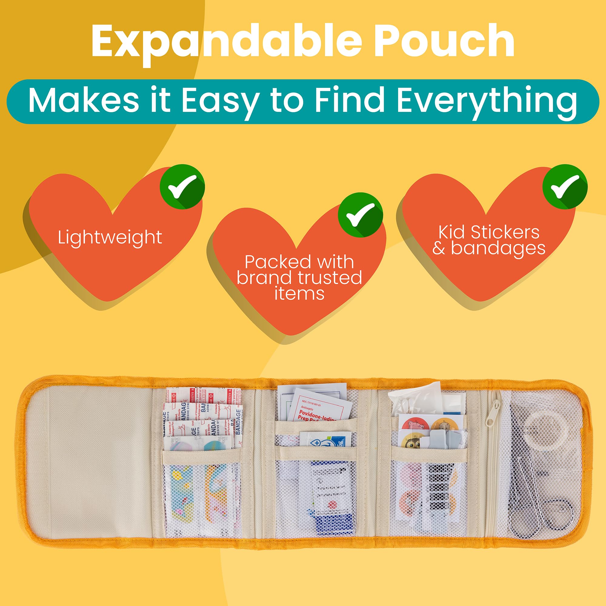 PreparaKit Travel First Aid Kit for Kids - Mini First Aid Kit for Car, Purse, Backpack, or Diaper Bag - 75 Piece Travel Medicine Kit Includes All Essential Medical Supplies - TSA-Approved (Kid Joy)