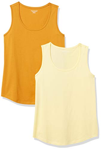 Amazon Essentials Women's Classic-Fit 100% Cotton Sleeveless Tank Top, Pack of 2, Light Yellow/Golden Yellow, Large