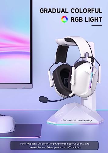 Gvyugke Captain 500 Wireless Gaming Headset, 2.4GHz USB Wireless Headset with Microphone for PS4/PS5/PC/Switch, Bluetooth 5.2 Gaming Headphones with 40H Battery, RGB Light, Ergonomic Design(White)