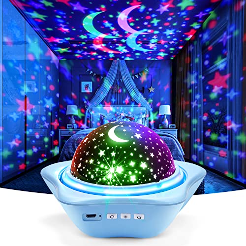 One Fire Night Light for Kids, 48 Lighting Modes Star Lights for Bedroom, 360° Rotating+3 Films Baby Night Light Projector, USB Rechargeable Kids Night Lights for Bedroom, Star Lights for Room Decor