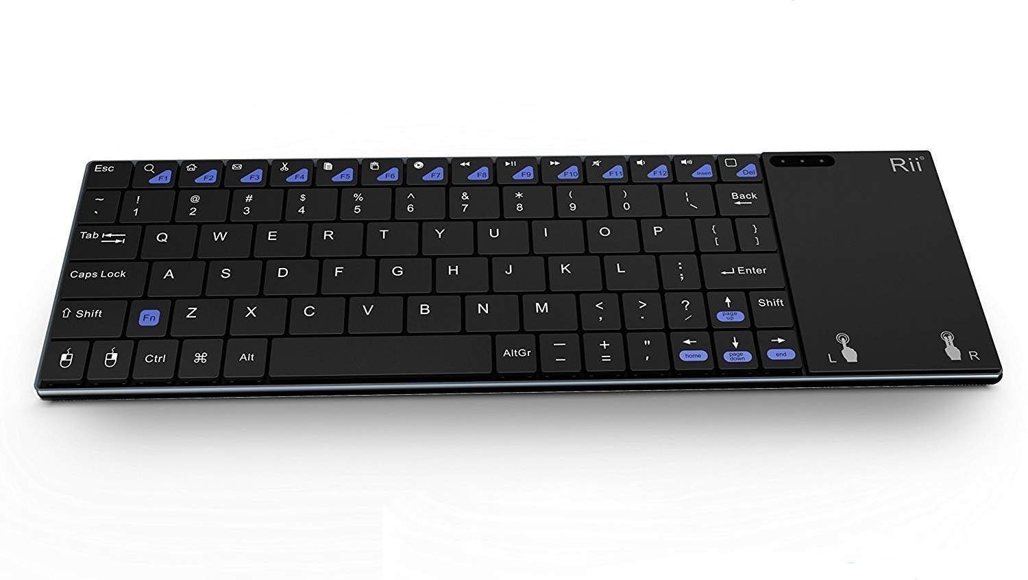 Rii (Newest Version) K12+ Mini Wireless Keyboard with Touchpad Mouse, Stainless Steel Portable Wireless Keyboard with USB Receiver for MacBook/iPad/Tablet/PC/Laptop/Smart TV/Raspberry Pi - Black
