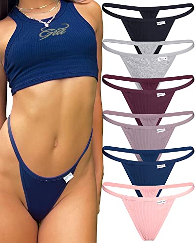 FINETOO 6 Pack G String Thongs for Women Cotton Panties Low Rise Stretch T-back Tangas Sexy Underwear Womens S-XL
