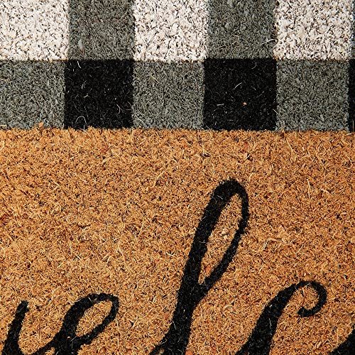 DII Natural Coir Doormat Collection Decorative Checkered Mat with PVC Backing, 17x29, Welcome