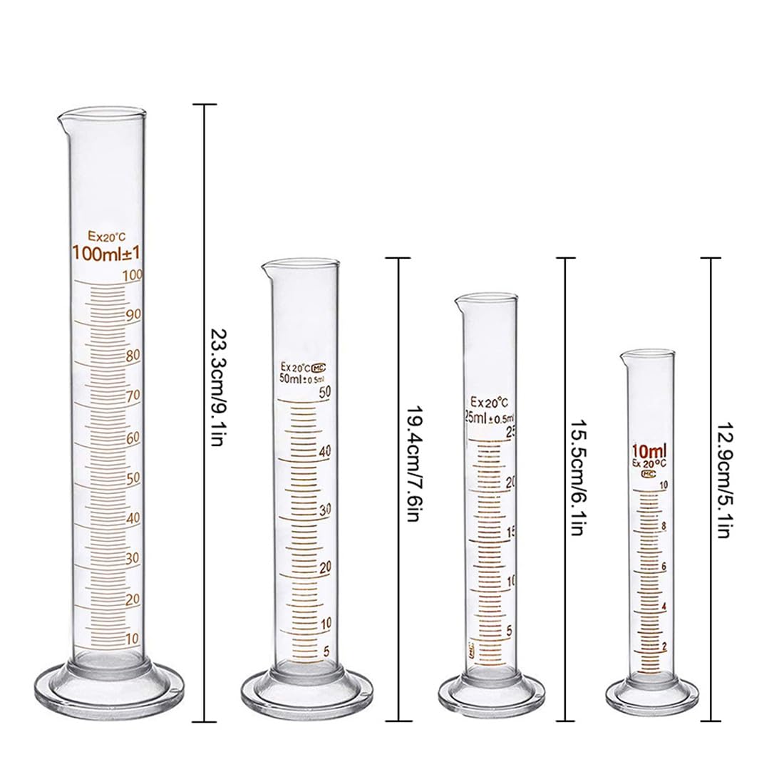 ZEEROQOLAB Lab Glassware Set, Beaker Glass Cylinder Pipettes Set, 5pcs Thick Glass Graduated Beaker, 4pcs Glass Measuring Cylinder with 4pcs Glass Stirring Rod and 2pcs Cleaning Brush