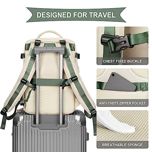 coowoz Large Travel Backpack For Women Men,Carry On Backpack,Hiking Backpack Waterproof Outdoor Sports Rucksack Casual Daypack travel essentials(White Green)