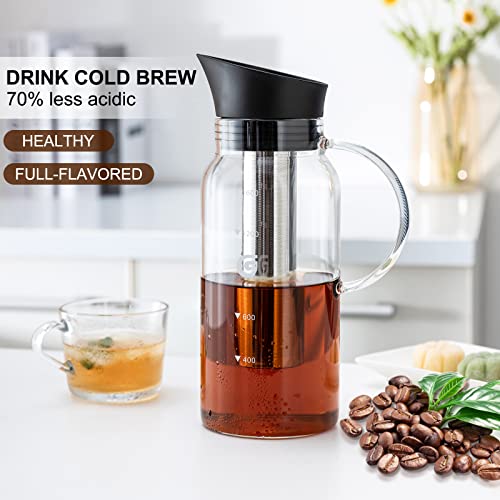 PARACITY Cold Brew Coffee Maker with Automatic Opening and Closing Lid, Airtight Iced Coffee Maker and Tea Brewer with Fine Removable Steel Infuser and Scale, Cold Brew Maker/Pitcher(1.6L/ 54 oz)