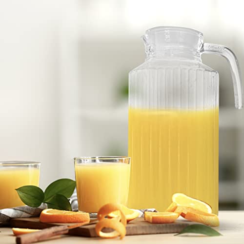 Glass Pitcher - Beverage Serveware and Storage Container for Hot Drink or Cold Drinks. 60oz. Glass Water Fridge Pitcher with Lid, Juice Container, Water Jug, Iced Tea Pitcher or Milk Pitcher Cocktails