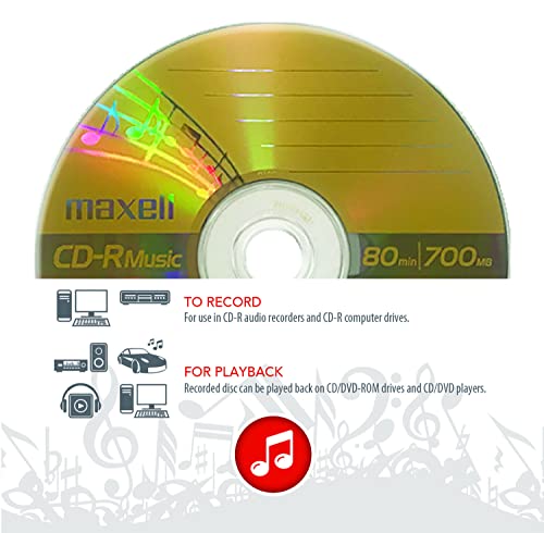 Maxell β 625335, Premium Quality Noise free Surface Playback Recordable CDs 700Mb Storage β 32x, Write Speed 80 minutes - Blank CDs, CD Storage & Reusable Spindle Case Holder β 30 Pack, Gold