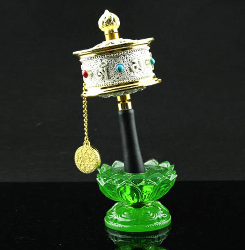 Hand Held Prayer Wheel Holder/Resin Lotus Shaped Hand Held Prayer Wheel Base Display Stand - Tibet Tibetan Buddhism Buddha Prayer Wheel Display Stand(NO Prayer Wheel) (Green)