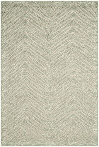 MARTHA STEWART by SAFAVIEH Collection 4' x 6' Milk Pail Green MSR3612D Handmade Chevron Leaves Wool & Viscose Accent Rug