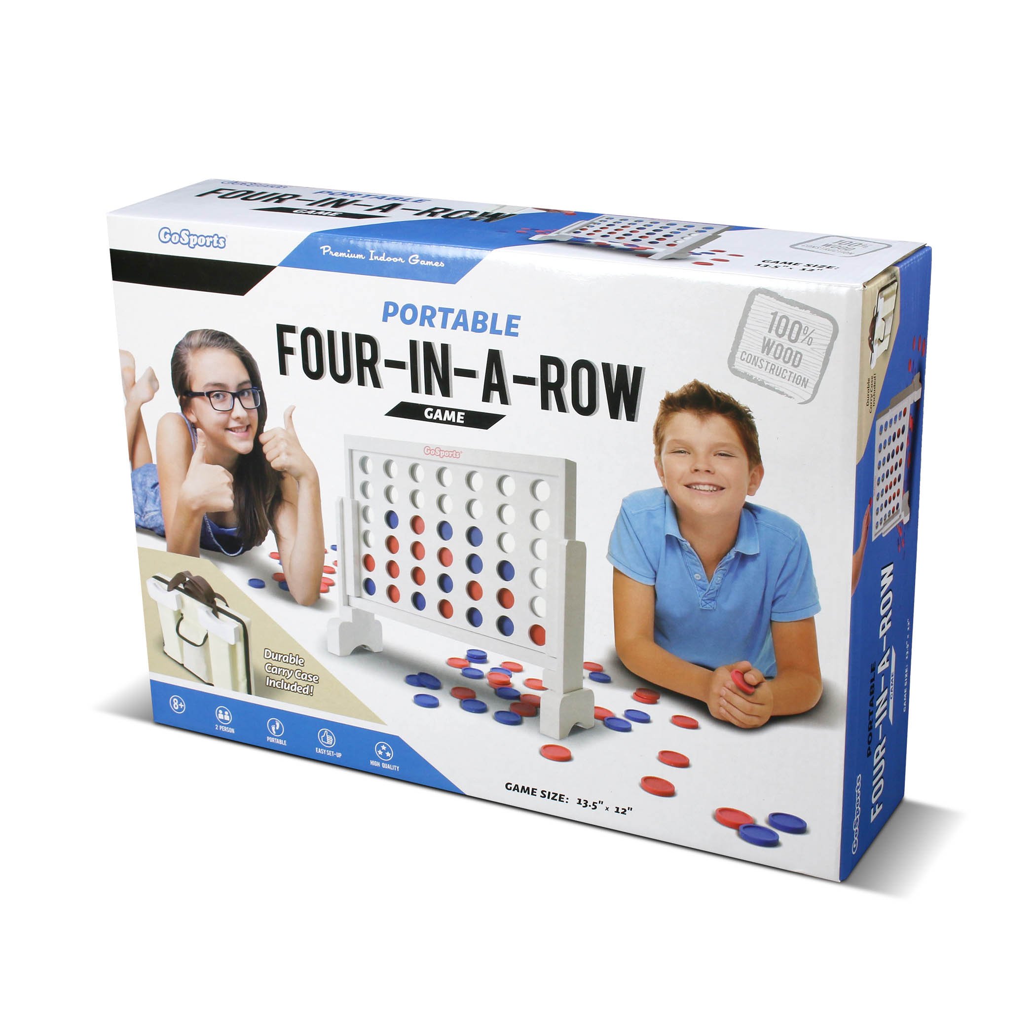 GoSports 1 Foot Width Premium 4 in a Row Game, Choose Between Classic White or Dark Stain – with Connect Coins, Portable Case and Rules