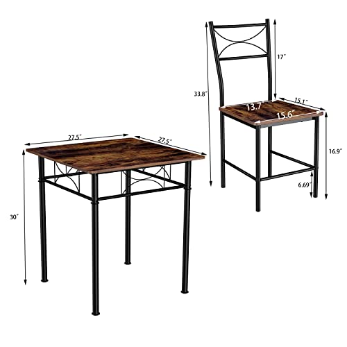 JOIN IRON 3-Piece Kitchen Dining Room Table Set for Small Spaces,Iron Wood Square Table with 2 Chairs for Kitchen Dining Room Furniture