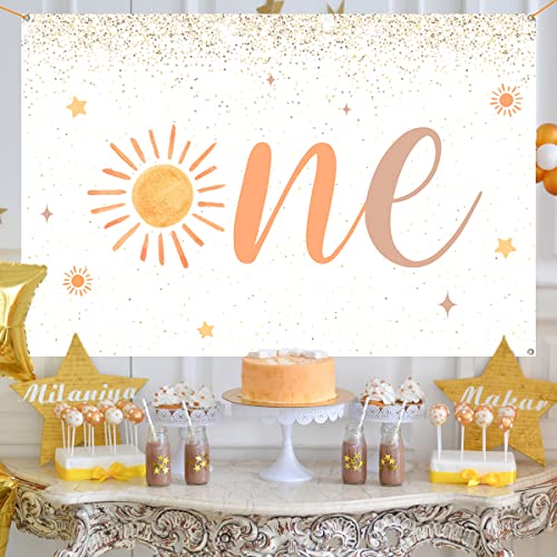 First Trip Around The Sun Decoration- Boho Sun One Backdrop Decoration,1st Birthday Sun Photo Props Background Banner for Baby Girl Boys' Baby Shower-5×3ft