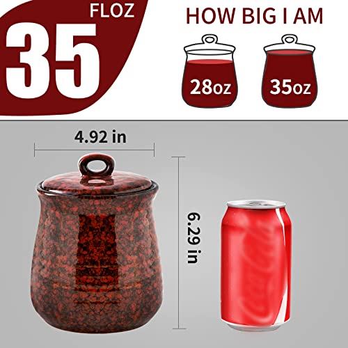 Hasense Ceramic Food Storage Jar, Coffee Canister with Lid, Cookie Candy Jar for Kitchen and Home, Serving for Dog Treat Sugar Loose Tea Flour Coffee Beans Rice Snack Storage 35 OZ Red