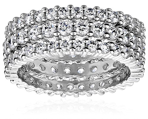 Amazon Essentials Sterling Silver Cubic Zirconia All-Around Band Stacking Ring Set (Set of 3), Size 6 (previously Amazon Collection)