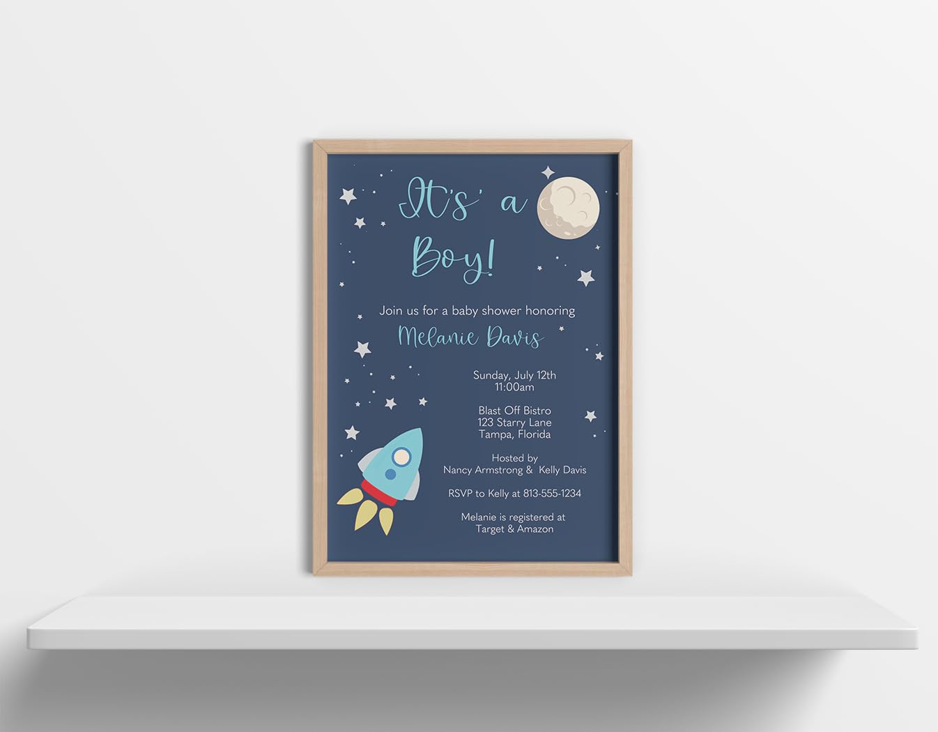 Rocket Baby Shower Invitations for Boy Space Customizable Invites (12 Count)