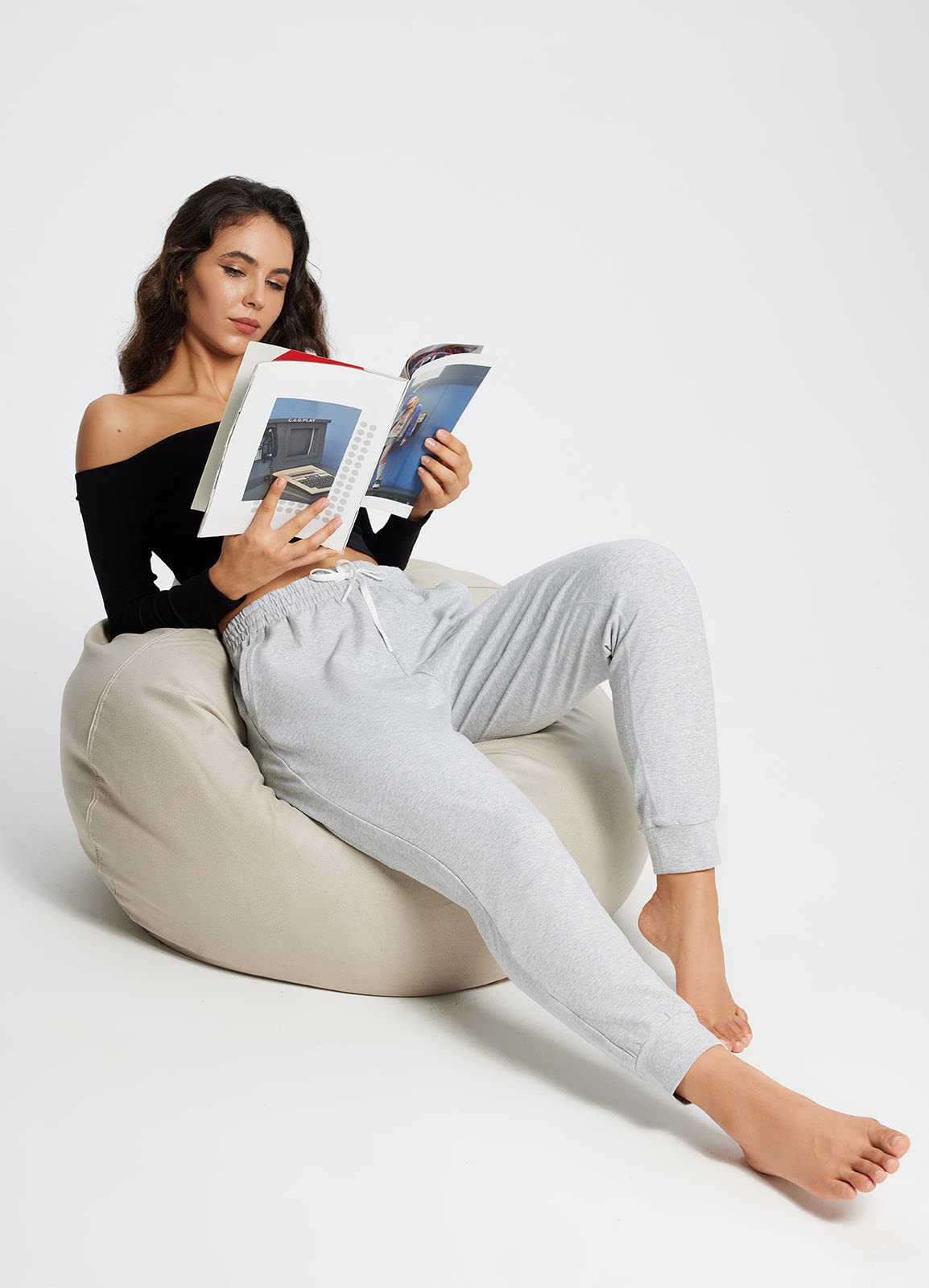 BALEAF Women's Cotton Joggers Pants with Pockets, Yoga Lounge Sweatpants for Women Workout Running Casual Light Gray XL