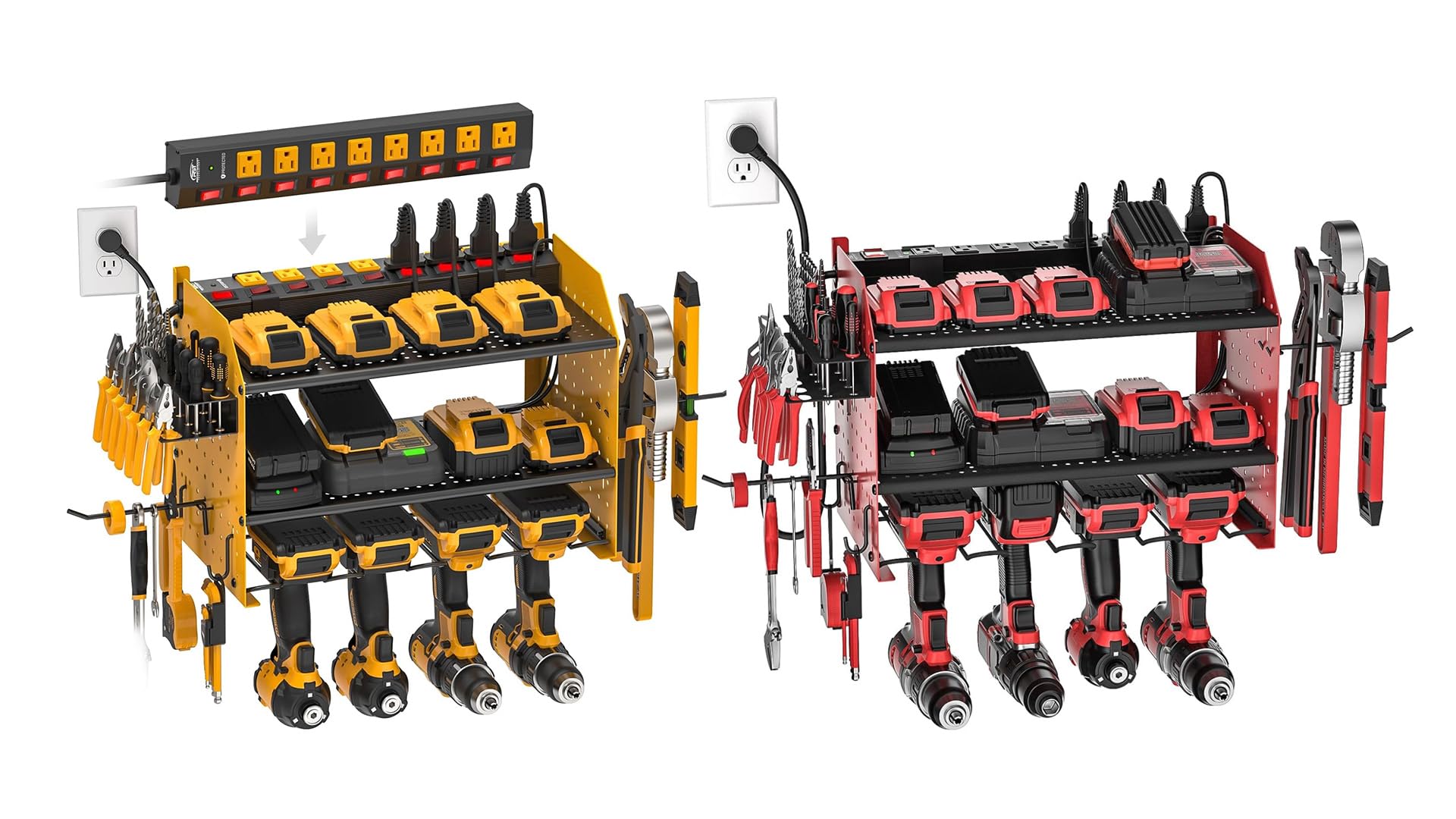 CRST Power Tool Organizer & 8-Outlet Power Strip Bundle, Cordless Drill Holder with Charging Station for Garage & Workshop