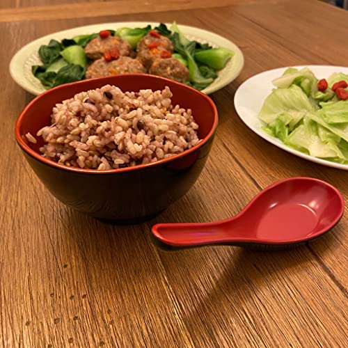 JapanBargain 2384x4, Set of 4 Asian Japanese Chinese Wonton Soba Rice Pho Ramen Noodle Soup Spoons, Black/Red