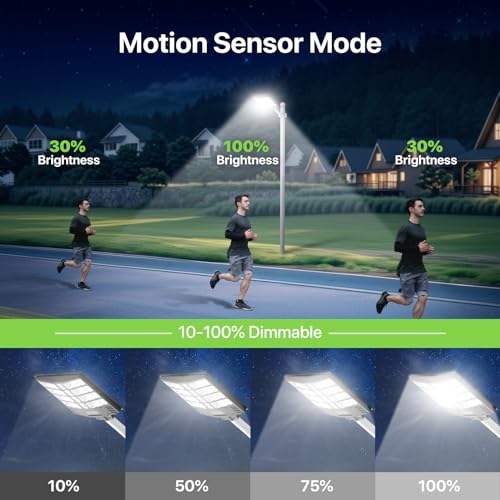 Glitgate Solar Street Light Outdoor, 1000W Dusk to Dawn Solar Parking Lot Light, 7000K Motion Sensor Solar Powered Flood Light, Remote Control IP65 Solar Security Lighting for Yard, Road, Driveway