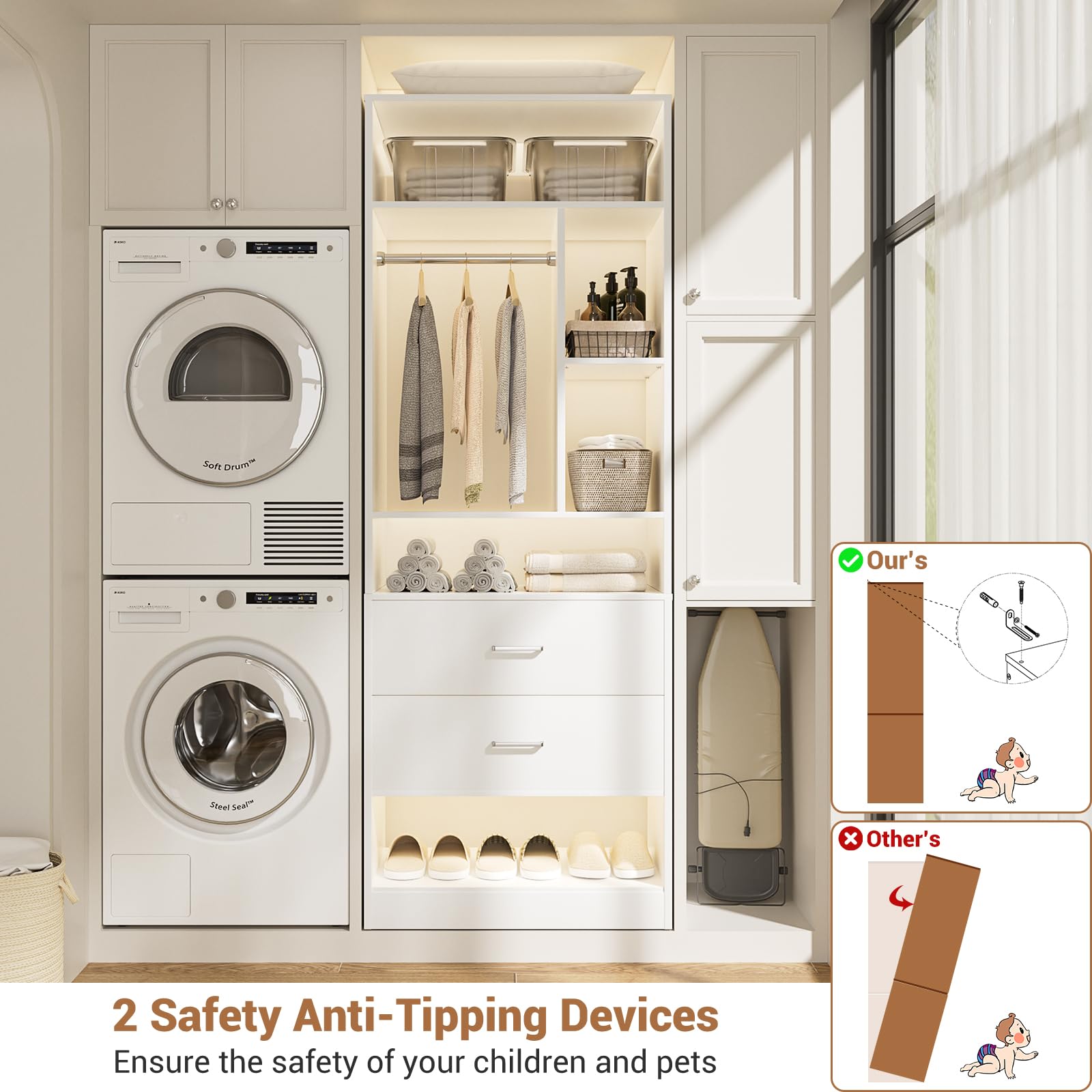 Besiost Closet System with 2 Drawers, White