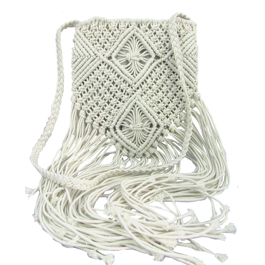 Donalworld Women Tassel Shoulder Bag Bohemian Beach Crochet Messenger Bags White