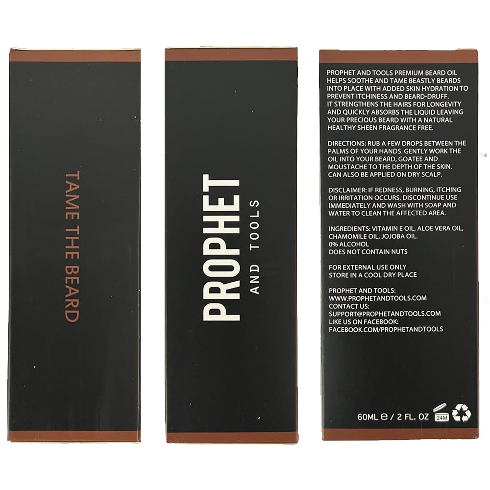 Prophet and Tools Unscented Beard Oil, Organic Revolutionary Formula helps for Thicker Beard Growth, Soften Hairs, Relieve Itch and Dryness, Great for Long Beards, 2oz