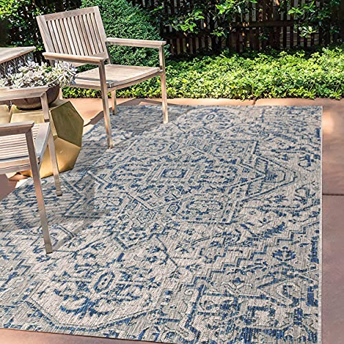 JONATHAN Y SMB105B-8 Estrella Bohemian Medallion Textured Weave Indoor/Outdoor Navy/Gray 8 ft. x 10 ft. Area Rug Coastal, Easy Cleaning, for High Traffic, Kitchen, Living Room, Backyard, Non Shedding