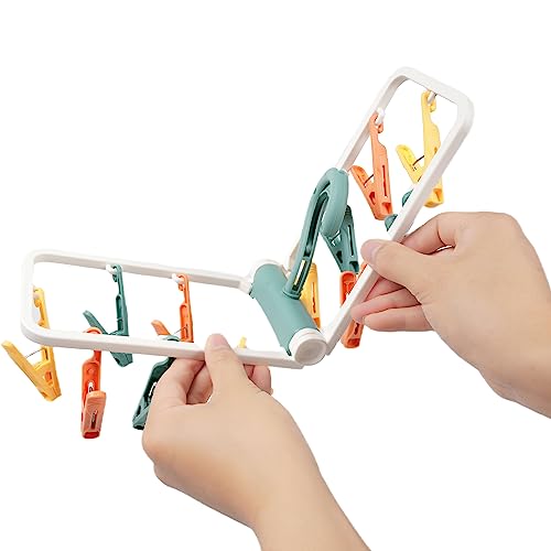 Foshine Clothes Drying Racks 2 Pack Grey Colour Small Folding Portable Underwear Hangers with Clips Socks 12 Clips 360° Rotatable Hook for Drying Towels Bras Baby Clothes Gloves Plast