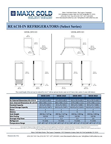 Maxx Cold MXSR-49FDHC Commercial Reach-in Refrigerator Freestanding 2-Door, with Heavy Duty Shelves Digital Controls and Automatic Defrost, Stainless Steel