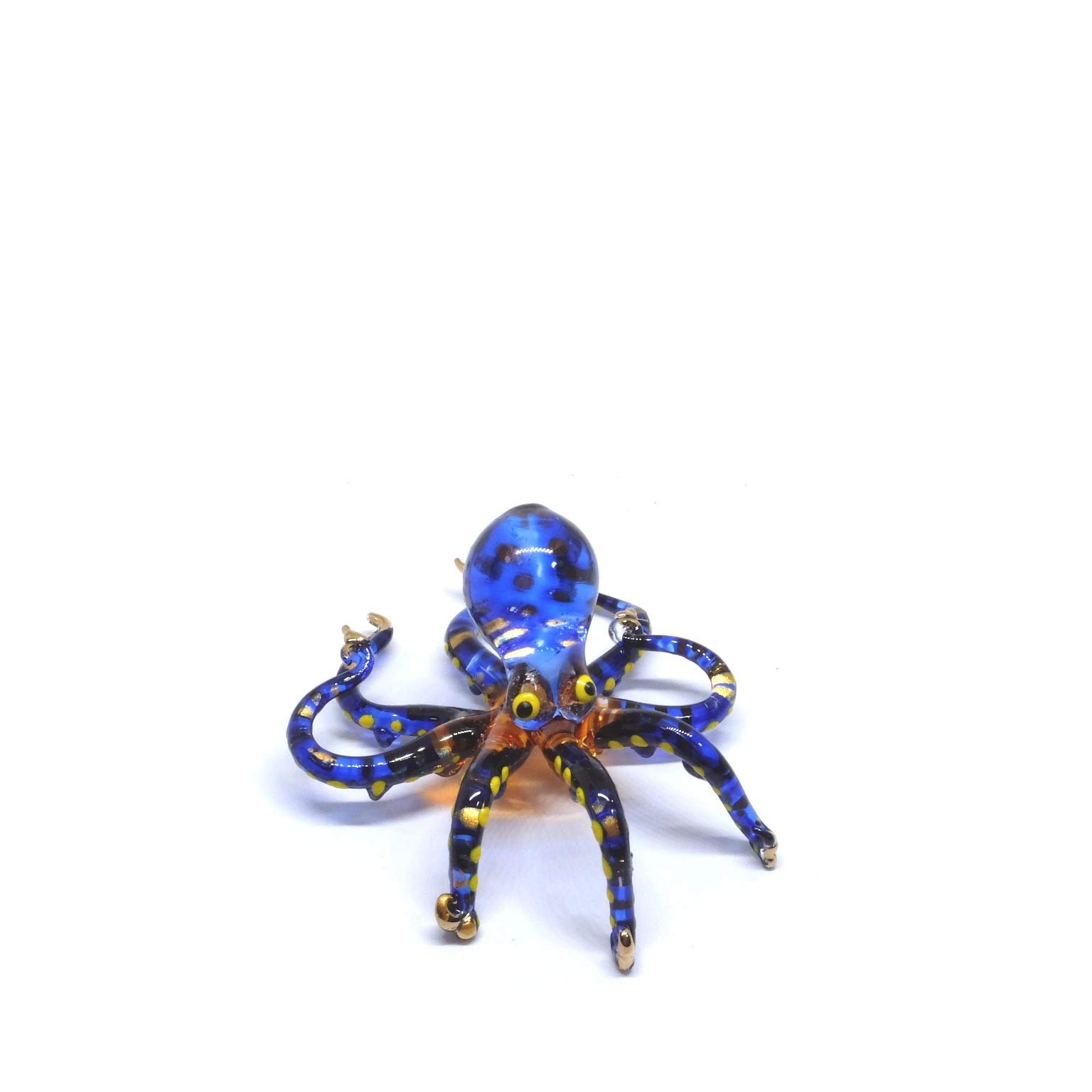 Handmade Mini 2.75" Blown Glass Swimming Octopus Figurines Figures Art,Collectible Dollhouse Gift Ideas,Miniature Ocean Animals,Tiny Ornament Cool Stuff Decor No.8