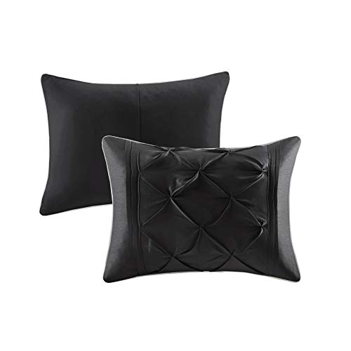 Madison Park Laurel King Size Bed Comforter Set Bed In A Bag - Black , Wrinkle Tufted Pleated β 7 Pieces Bedding Sets β Faux Silk Bedroom Comforters