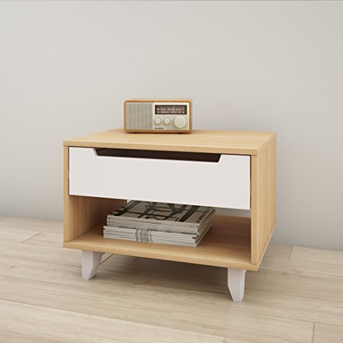 Nordik 1-Drawer Night Stand, White and Natural Maple