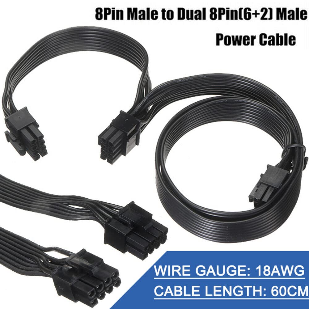 JINYI EPS 8 Pin Male to Dual PCIe 8 (6+2) Pin Male PCIE Cable, GPU Power Cable Replacement for Corsair CoolerMaster Thermaltake Modular Power Supply (25 + 9 inches)