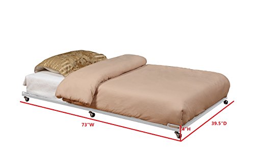 Kings Brand Furniture - Twin Size Metal Roll Out Platform Trundle Bed Frame for Daybed with Steel Slats, Cream White