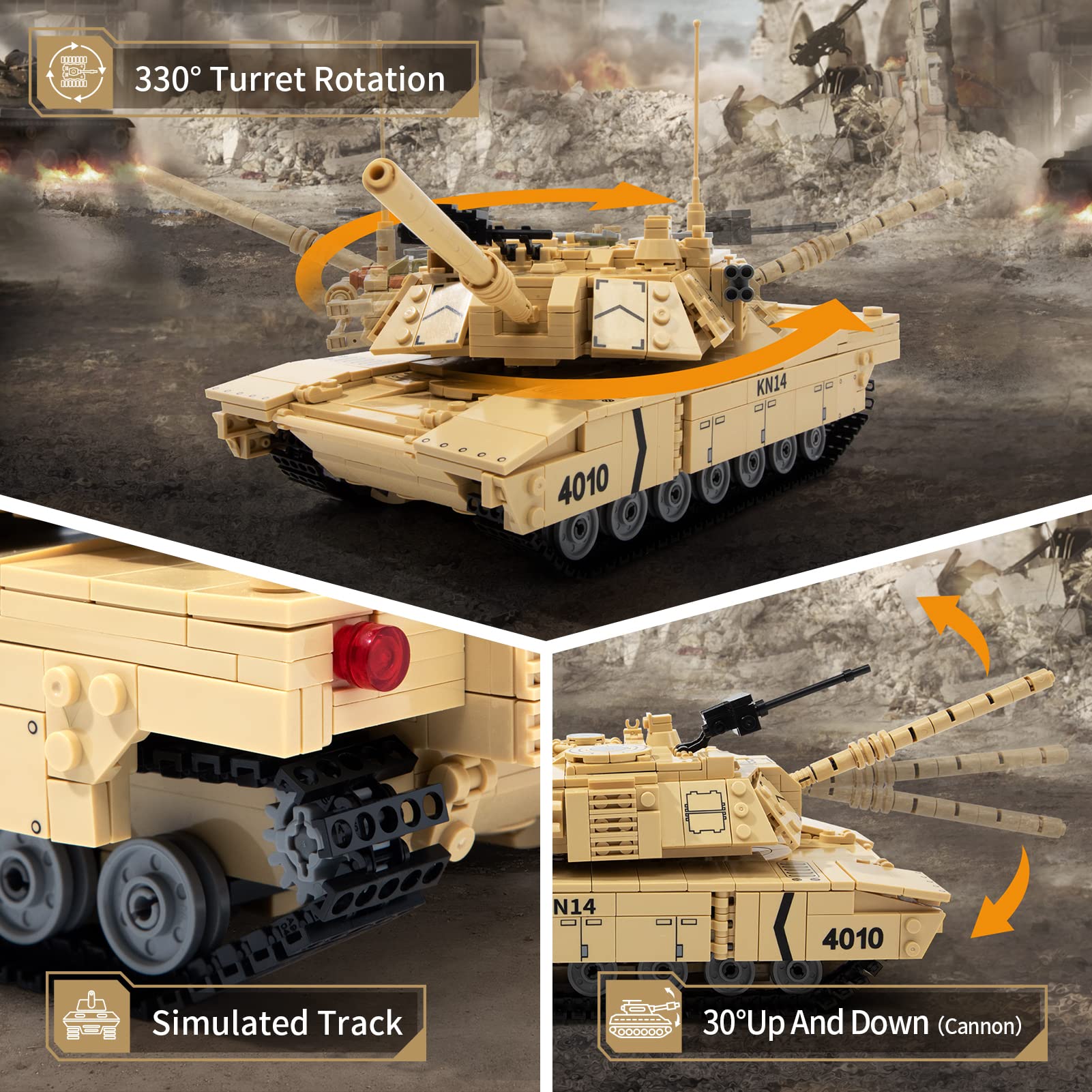 M Menbis M1A2 Simulated Tank Model Kit,WW2 Military Armed Tanks Building Block with 4 Soldier Figures ,Toys for Model Lovers,Gift for Boys 8-12(1053 Pcs)