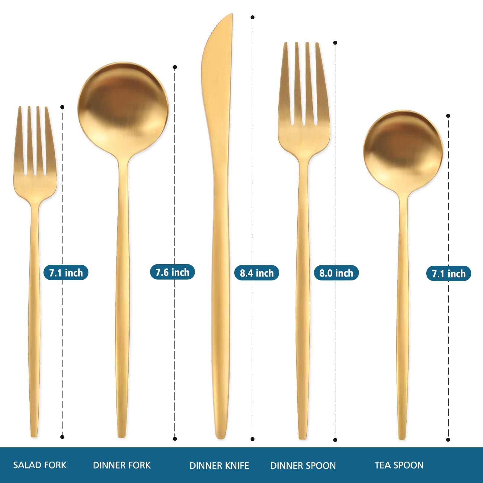OPOLIA 20-Piece Matte Gold Silverware Set for 4, Stainless Steel Flatware Cutlery Set, For Home Kitchen Restaurant Hotel, Dishwasher Safe