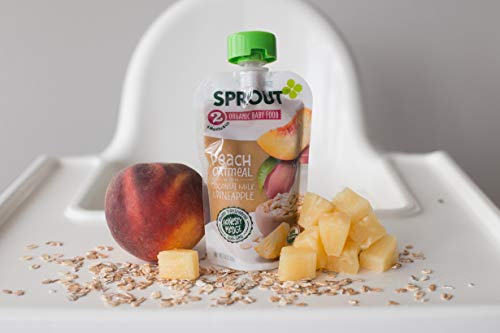 Sprout Organic Stage 2 Baby Food Pouches, Peach Oatmeal w/ Coconut Milk & Pineapple, 3.5 Ounce (Pack of 6)